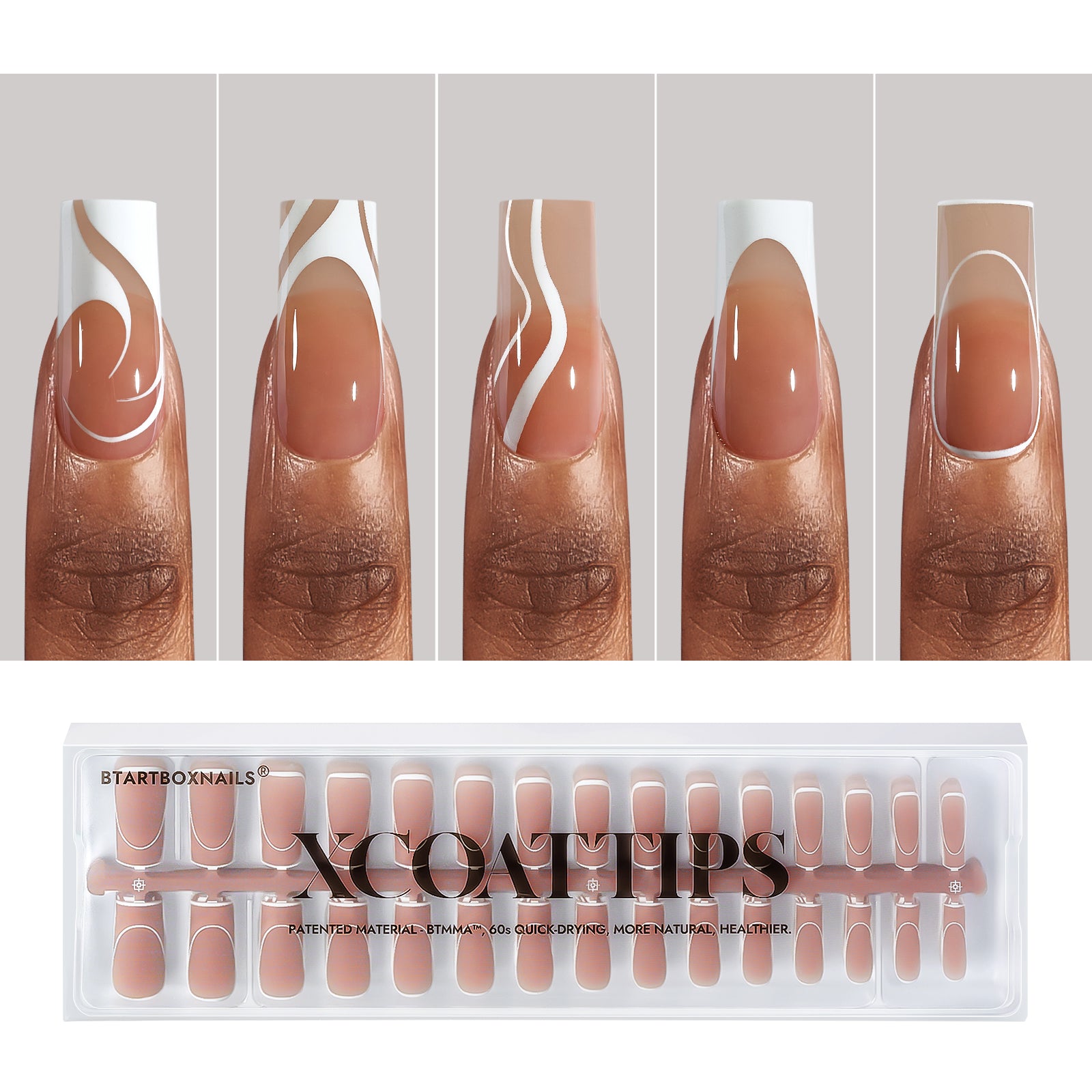 XCOATTIPS® French - Brown Long Square Pre-Designed Tips – BTArtbox Nails
